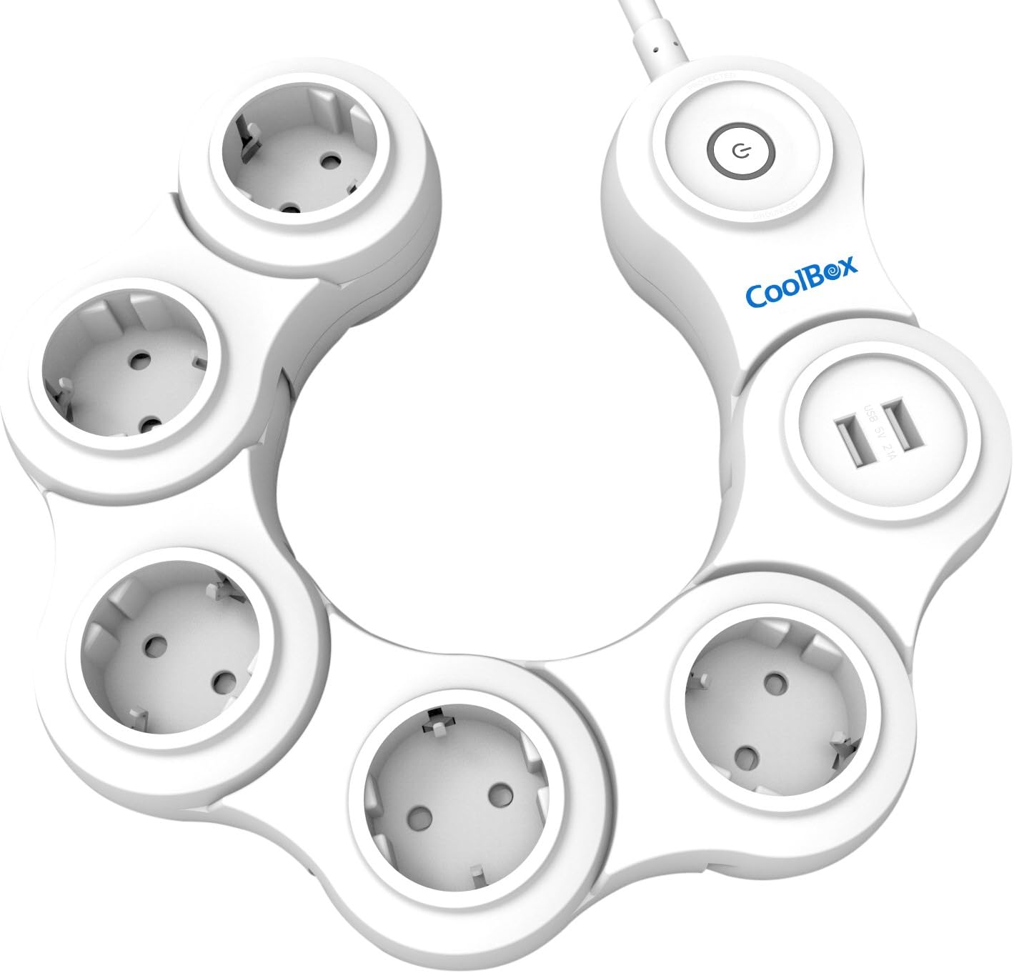 Regleta articulada de 5 tomas con USB Coolbox » Michollo.com