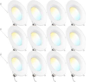 Sunco Lighting 12 Pack 5/6 Inch LED Can Lights Retrofit Recessed ...
