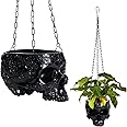 Amazon.com : Skeleton Hanging Skull Plant Planter Pot Black - with ...