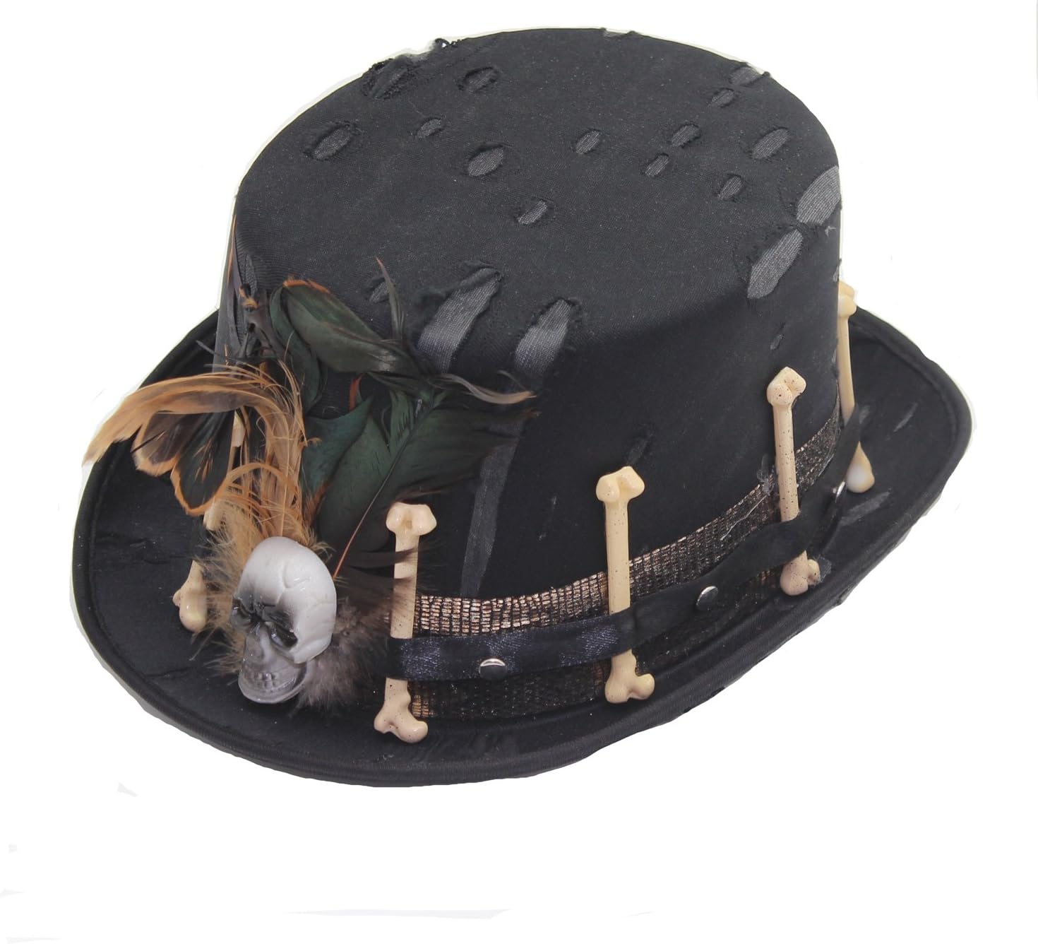 Hut Schwarz mit Totenkopf und Knochen, Federn Halloween Karneval ...