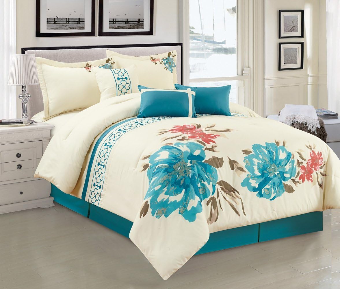 Amazon.com: Artisan Floral Comforter Set Stripe Bed In A Bag Beige ...