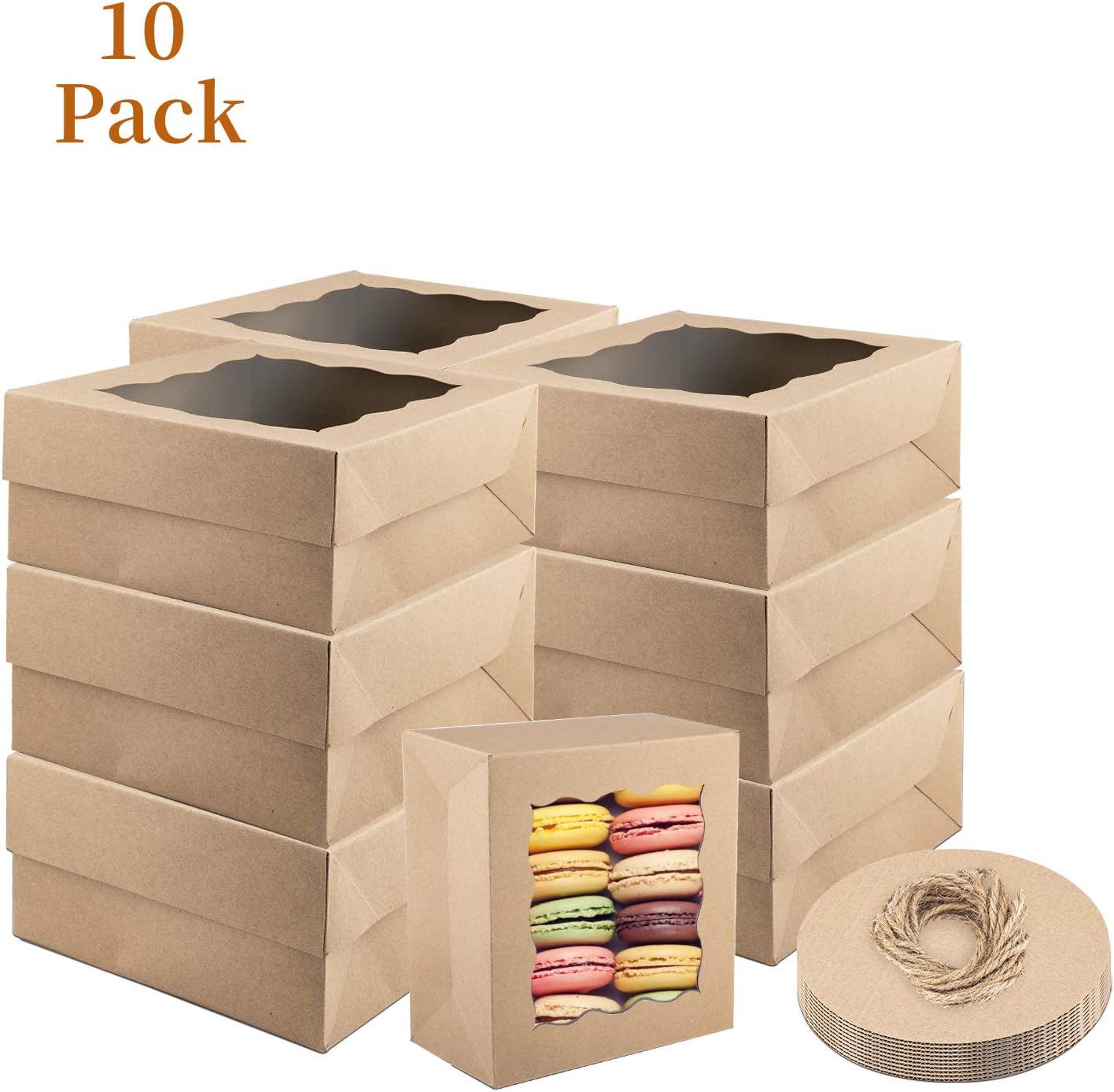 LOMOFI 10 Pack Cake Box Set,10 * 10 * 5 inch Kraft Brown Bakery Boxes ...