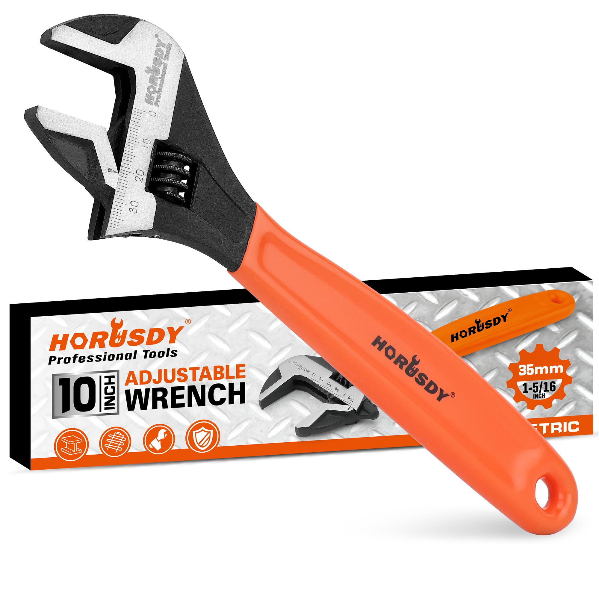 HORUSDY 10" Adjustable Wrench Pipe Spanner: Wide Jaw Black Oxide Wrench ...