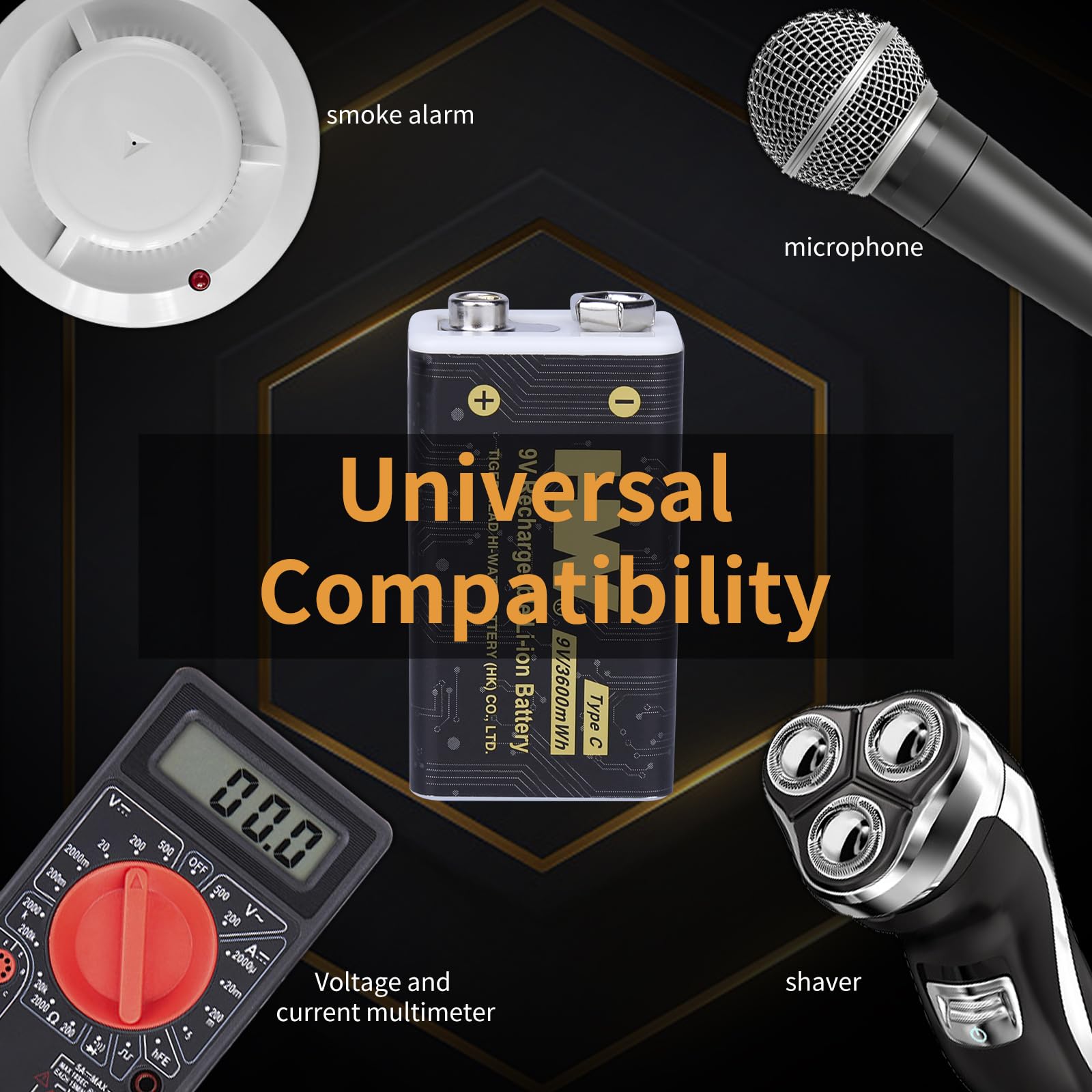 HW USB-C recargable Batques de iones de litio de 9V, 1,5 h de carga ...