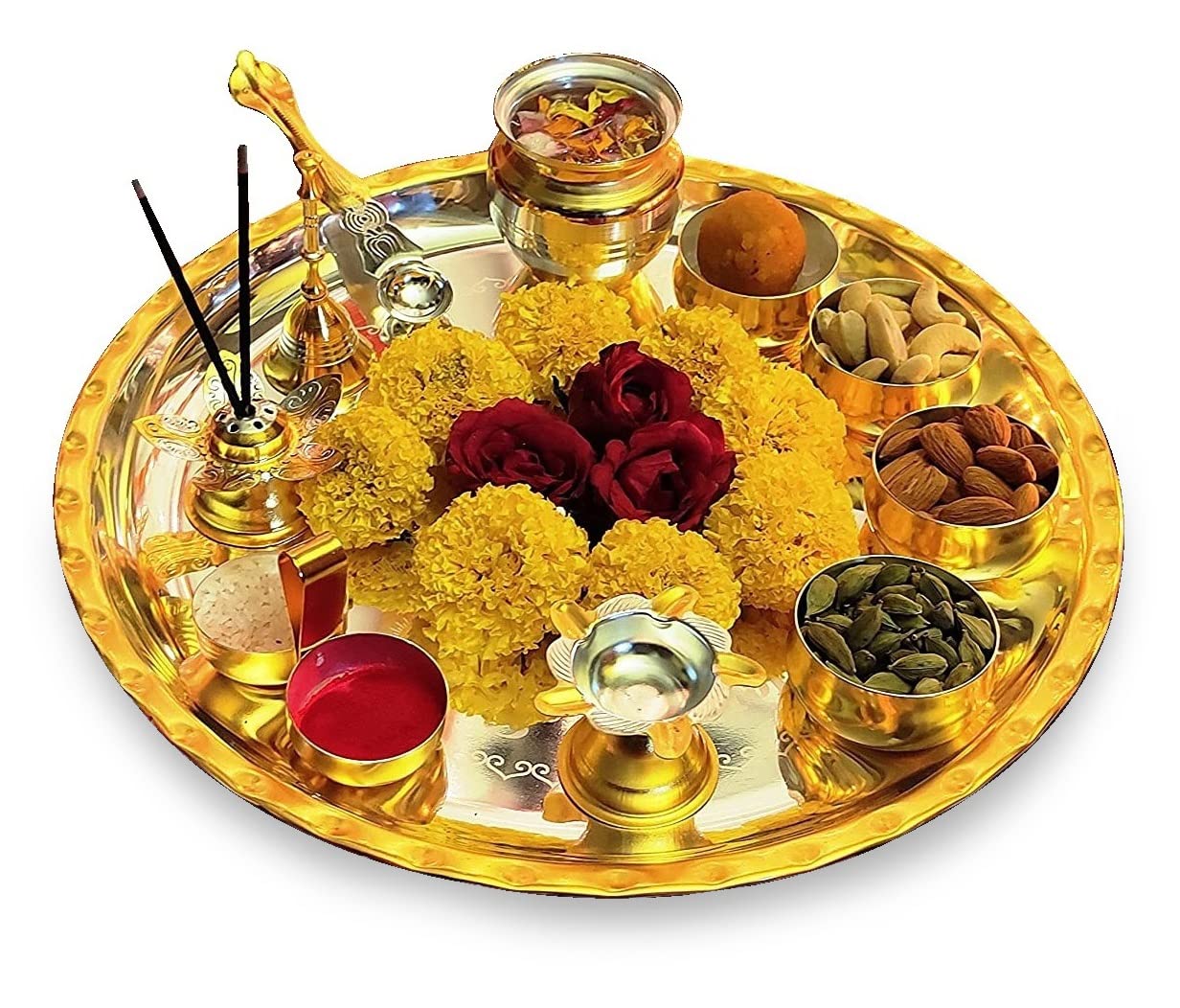 Mua NOBILITY Pooja Thali Set Gold and Silver Plated Large 12 Inch Puja ...