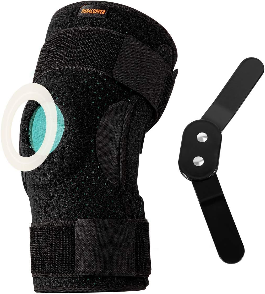 Thx4COPPER Hinged Knee Brace-Adjustable Open Patella with Parallel Straps & Dual Side ...