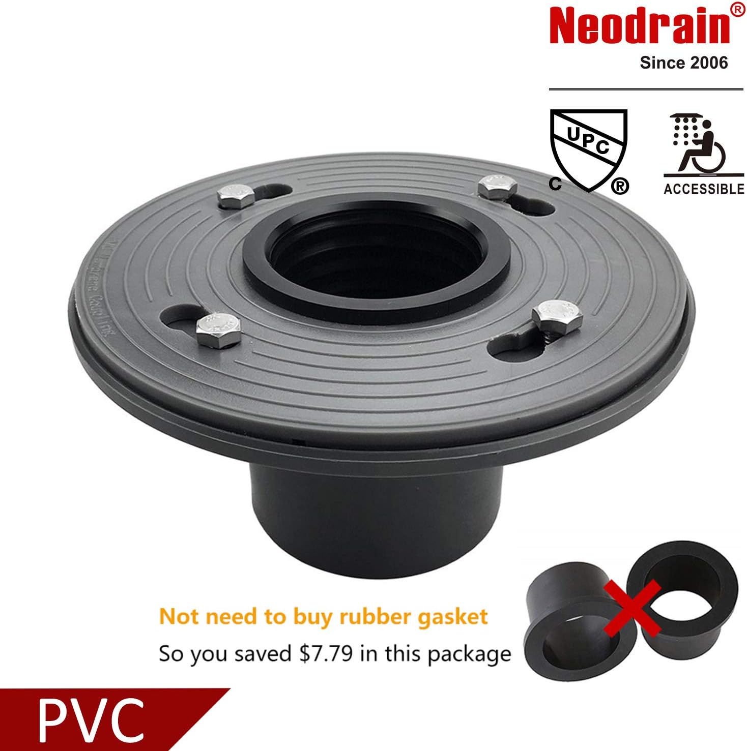 Neodrain 2-Inch PVC Sub Drain, Shower Drain Base, No Hub Shower Drain ...