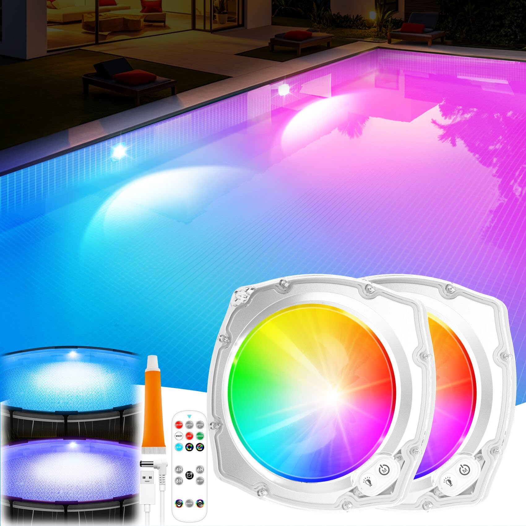 Rechargeable Submersible Pool Lights with Remote, Hight Brightness ...