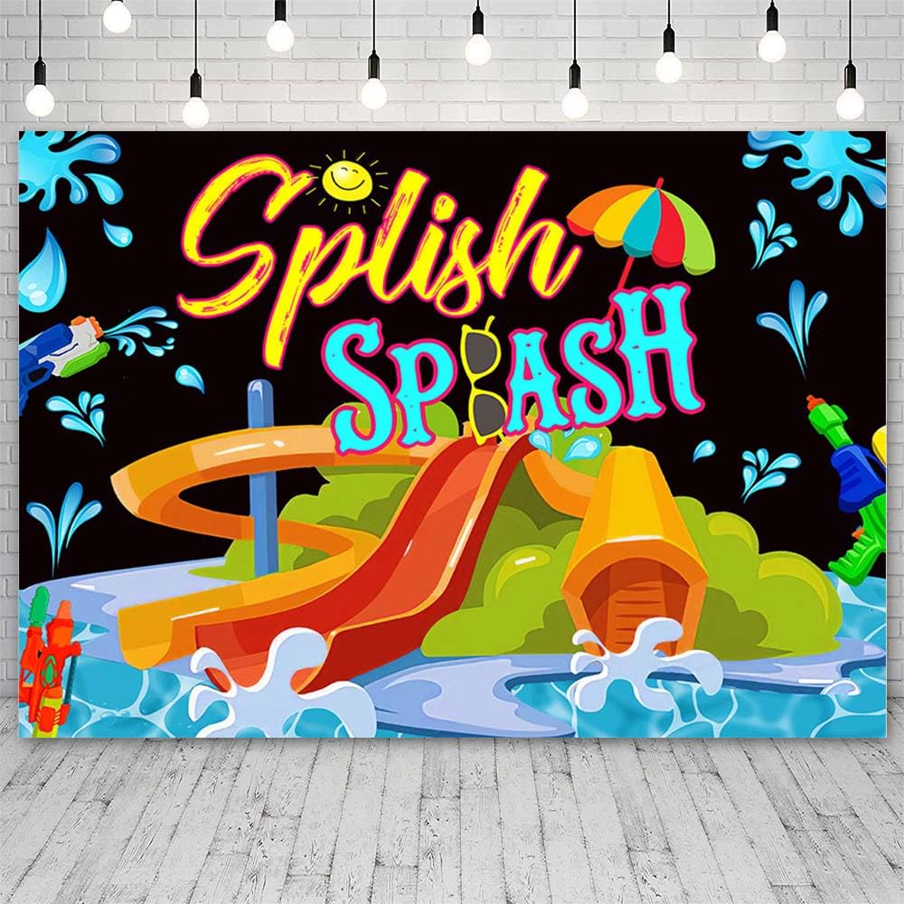 AIBIIN 7x5ft Black Splish Splash Backdrop Baby Shower Happy Birthday ...