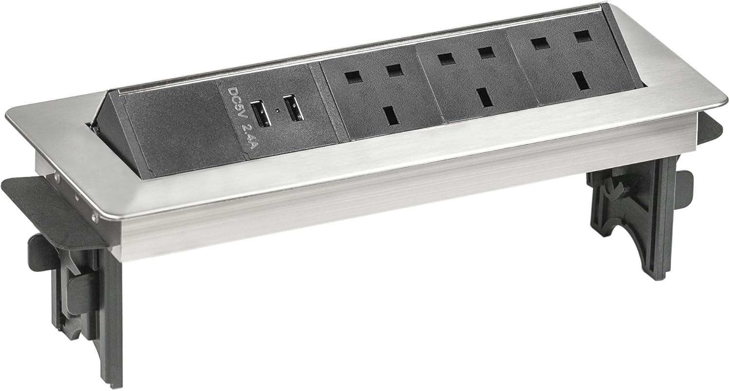 Elbe Retractable Socket 3 Way with 2 USB Charger, Pop up Power Strip ...