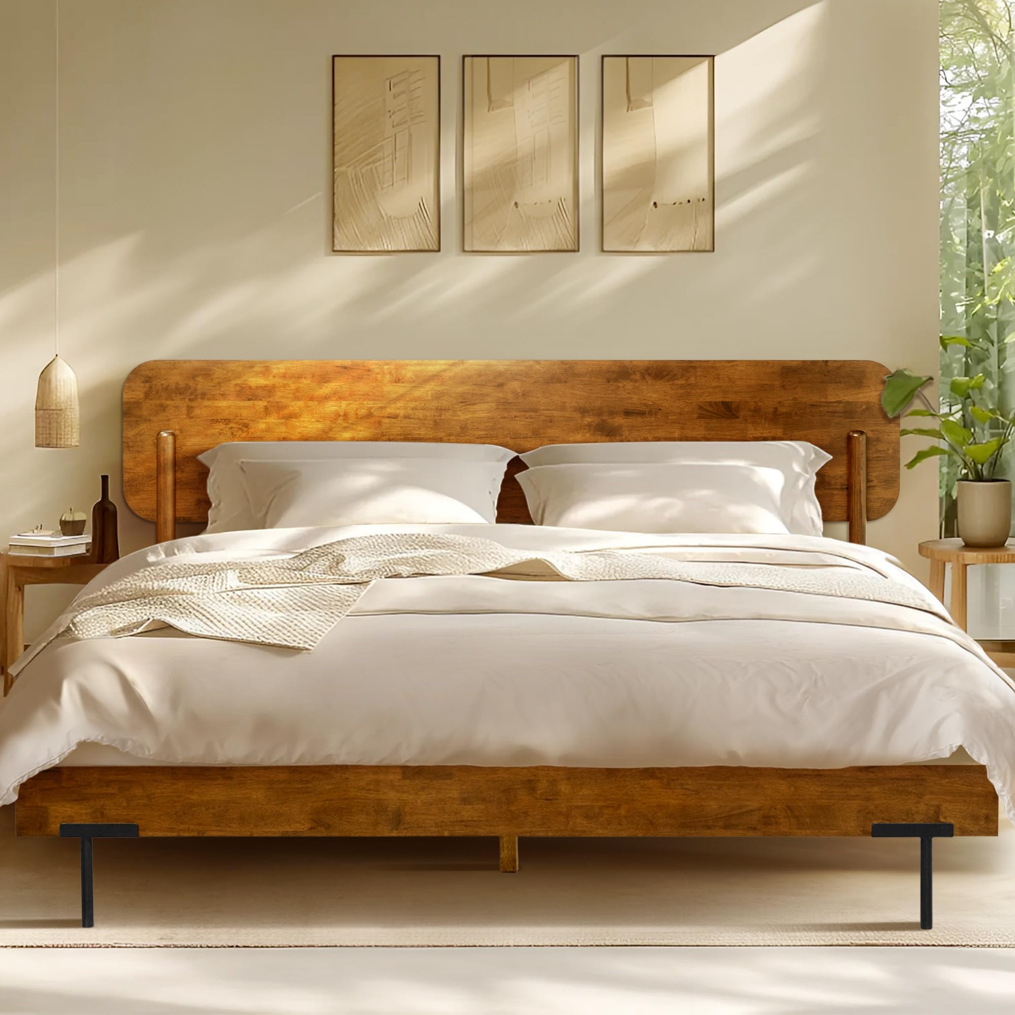 Acacia Frida King Size Bed Frame and Headboard Solid Wood Platform Bed ...
