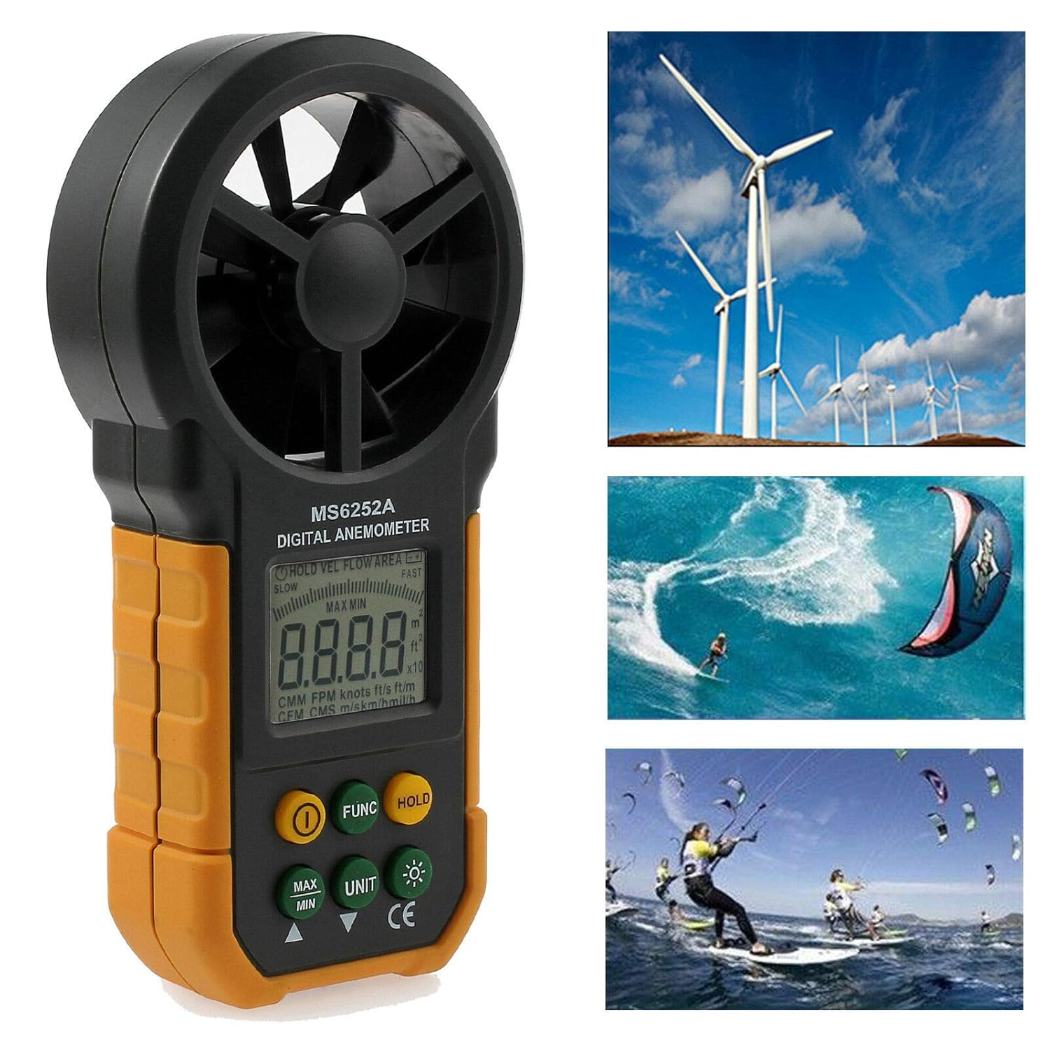 MS6252A Wind Speed Meter Digital Anemometer Air Volume Measuring Meter ...