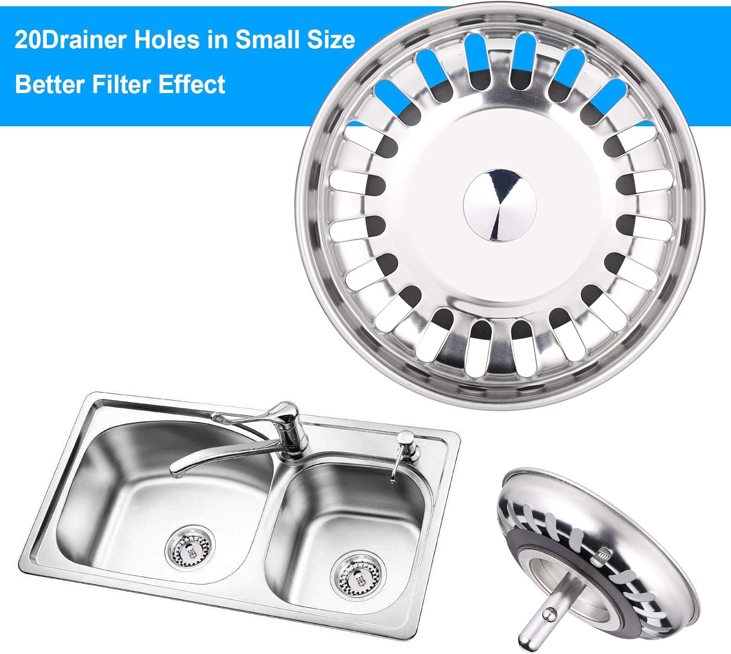 JIZZU 2Pcs Kitchen Sink Strainer, Stainless Steel Sink Filter, Durable ...