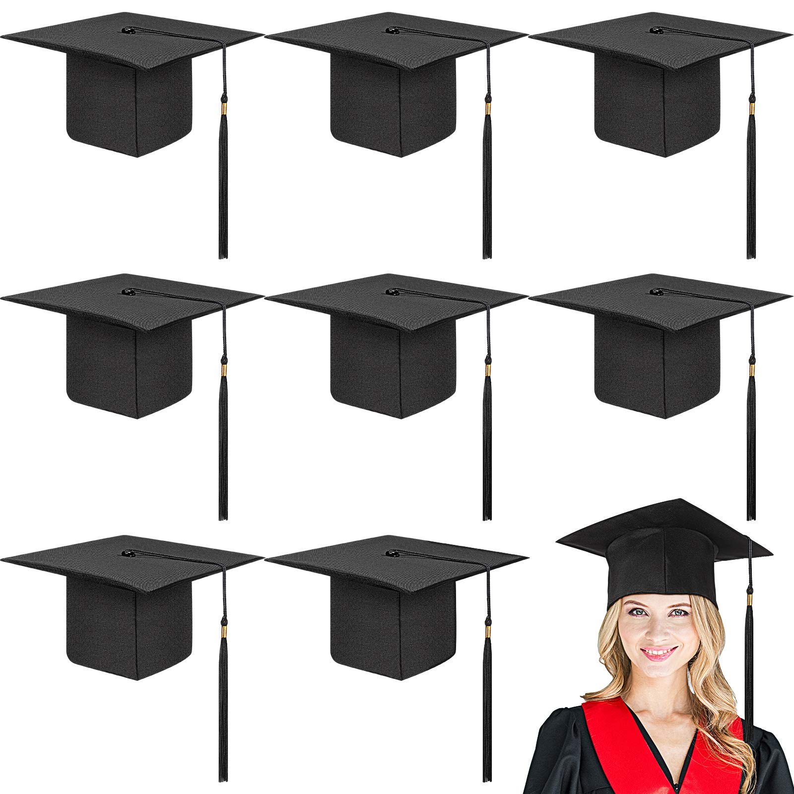 Geyoga 8 Pcs Graduation Cap Bulk Adjustable Adult Graduation Hat with ...