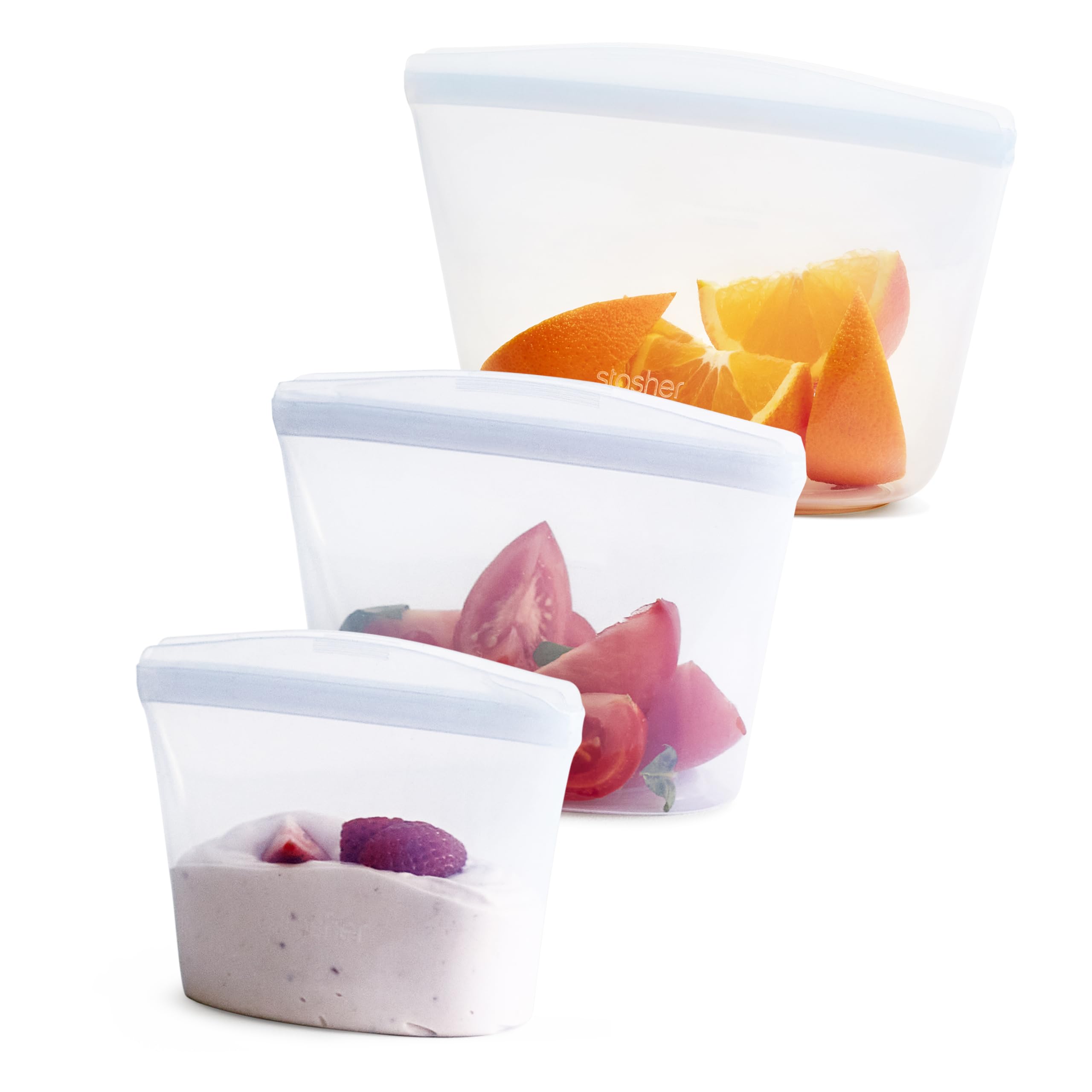Stasher Premium Silicone Reusable Food Storage Bags, 3-Pack, Clear ...