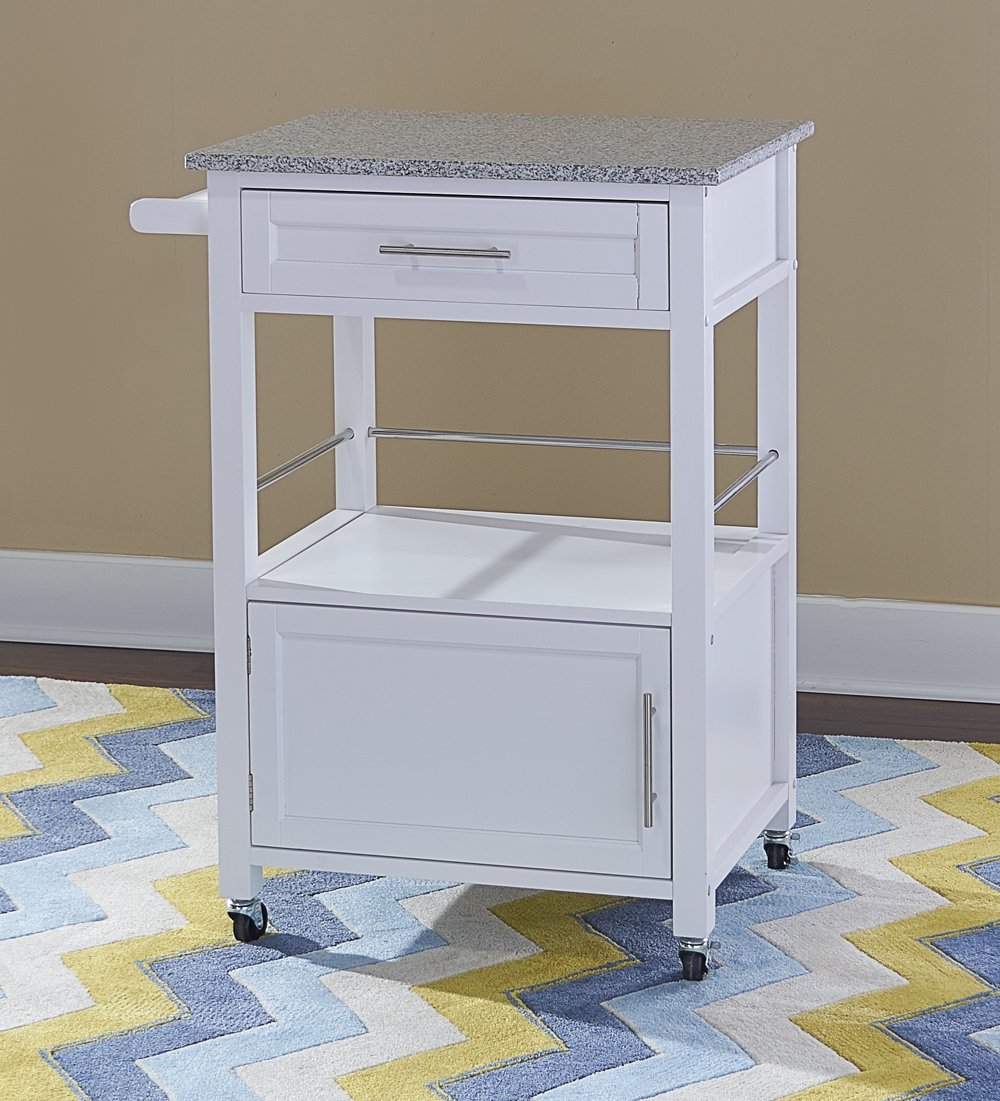 White Linon Storage Cart On Wheels With Granite Top. Great For Small ...
