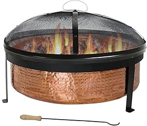 Amazon.com : Sunnydaze Decor Hammered Copper Wood Fire Pit : Firepit ...