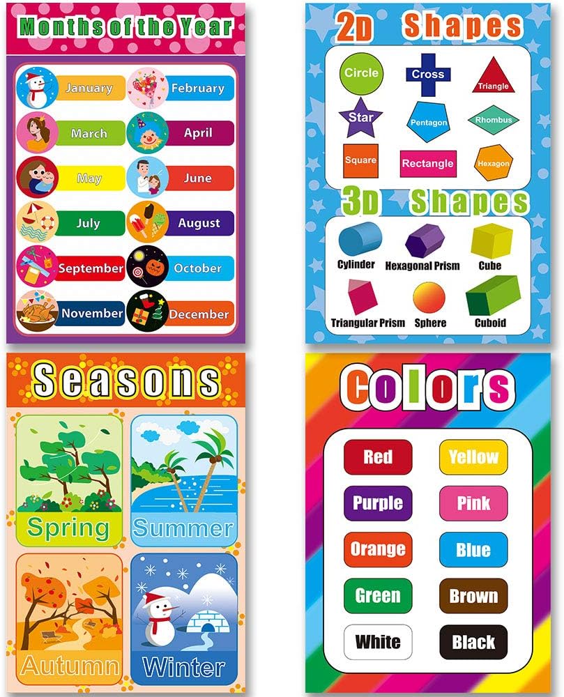 12 Pieces Educational Preschool Learning Glossy Wall Poster for Toddler ...