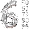 Amazon.com: Silver 6 Balloon, Number Balloons 40 Inch, 6th Balloons for ...