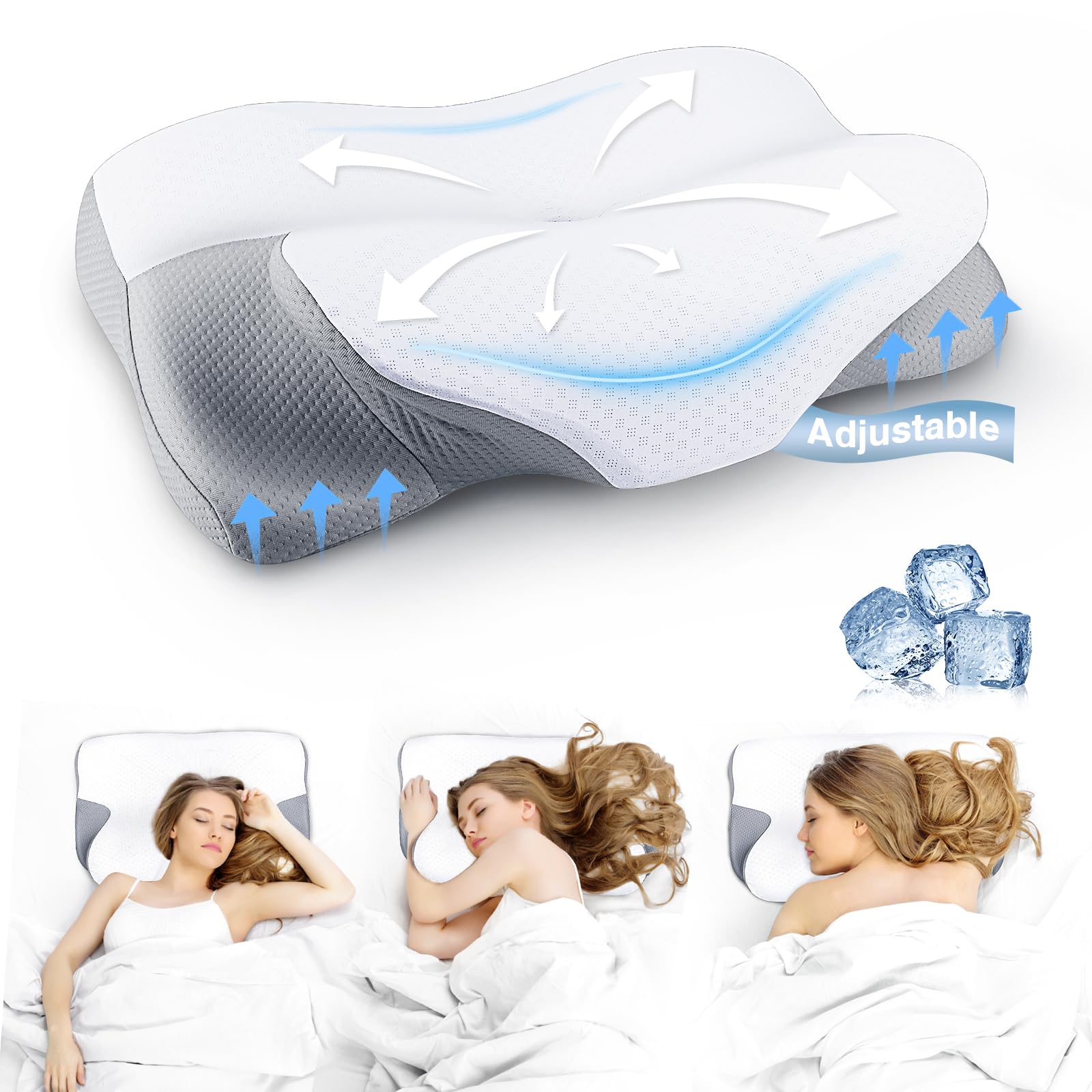 Cervical Pillow for Neck and Shoulder, Adjustable Side Sleeper Pillows ...