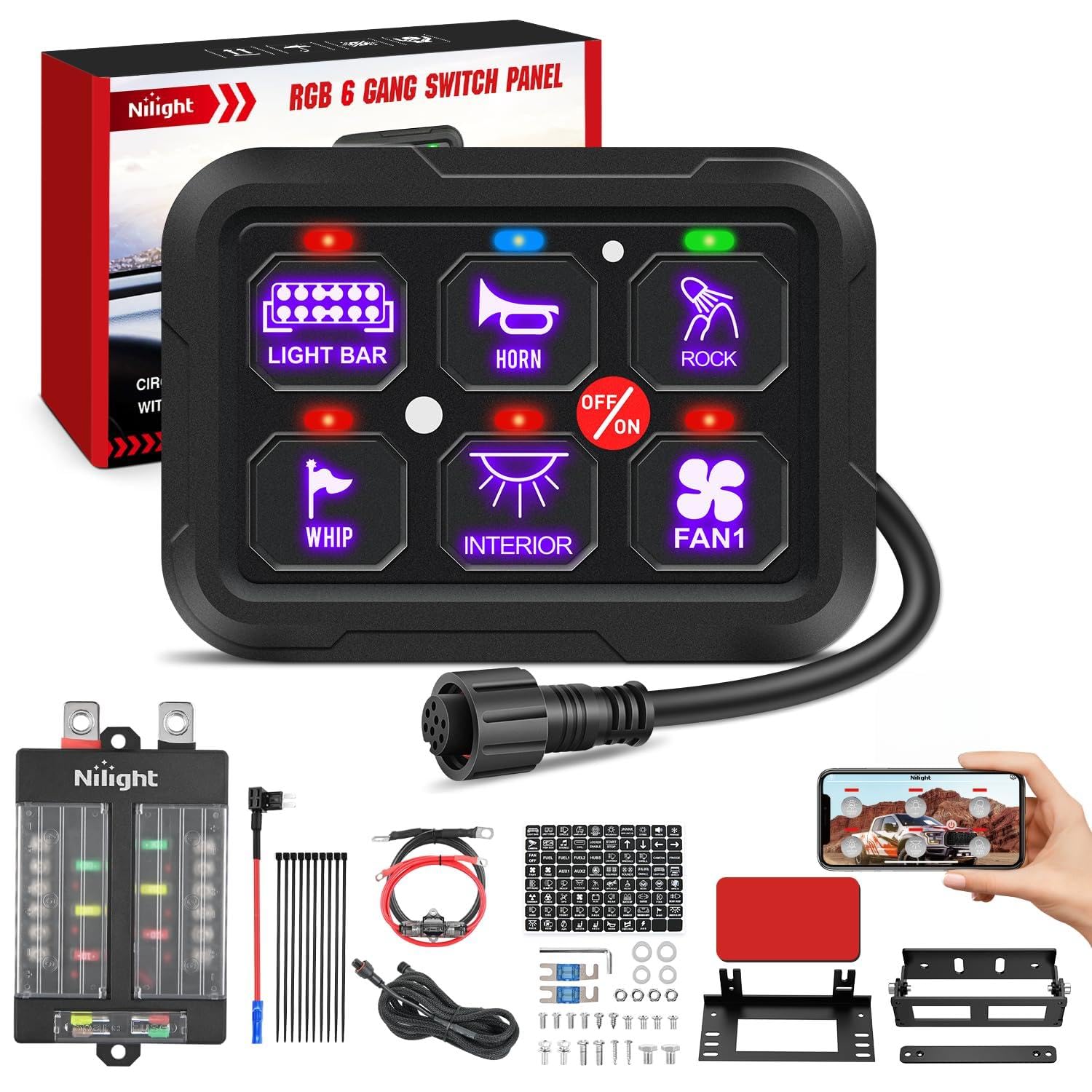 Mua Nilight 6 Gang Switch Panel 12V 24V Universal Circuit Control Relay ...