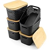 Amazon.com - AREYZIN Storage Bins with Bamboo Lids Set of 6 Lidded ...
