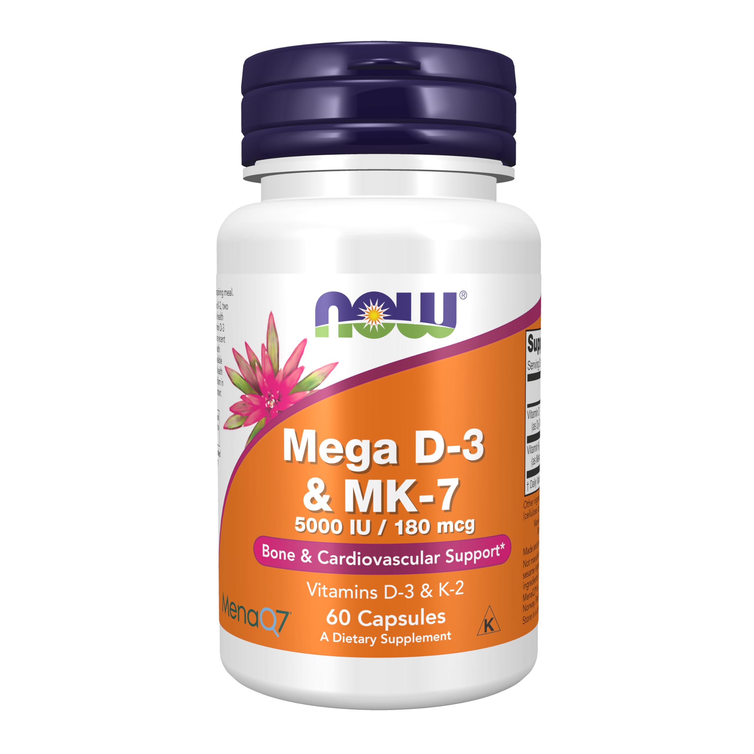 NOW Foods Supplements, Mega D-3 & MK-7 with Vitamins D-3 & K-2, 5,000 ...