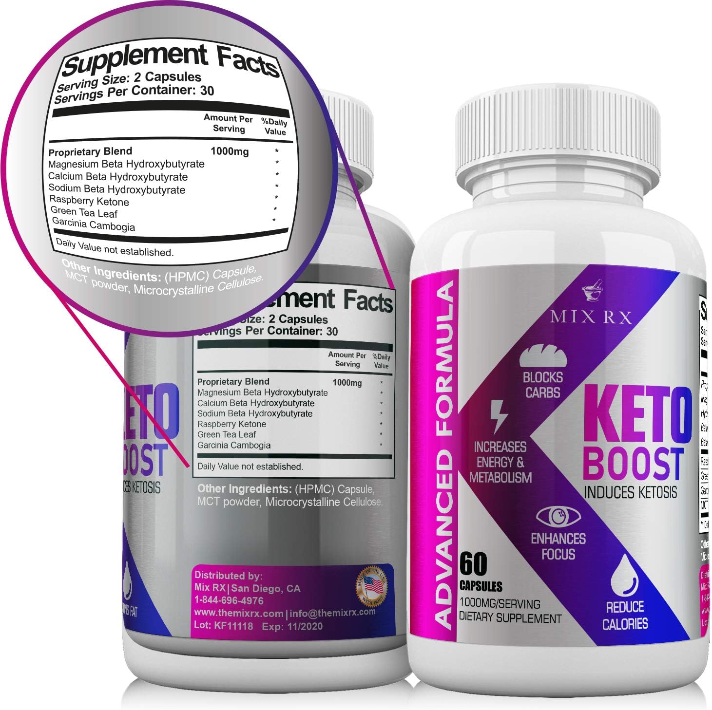 (2 Pack | 120 Capsules) Keto Pills with Carb Supplement - Exogenous ...