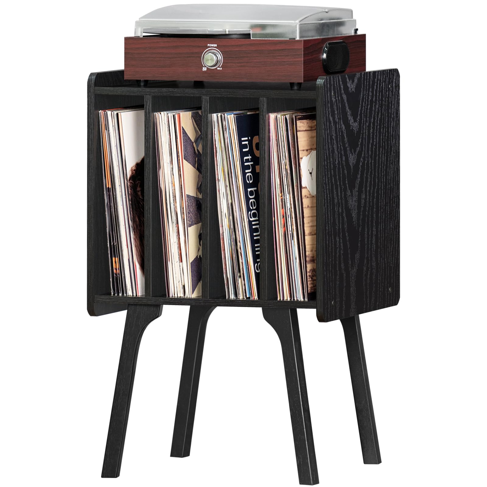 LELELINKY Record Player Stand,Black Vinyl Record Storage Table with 4 ...