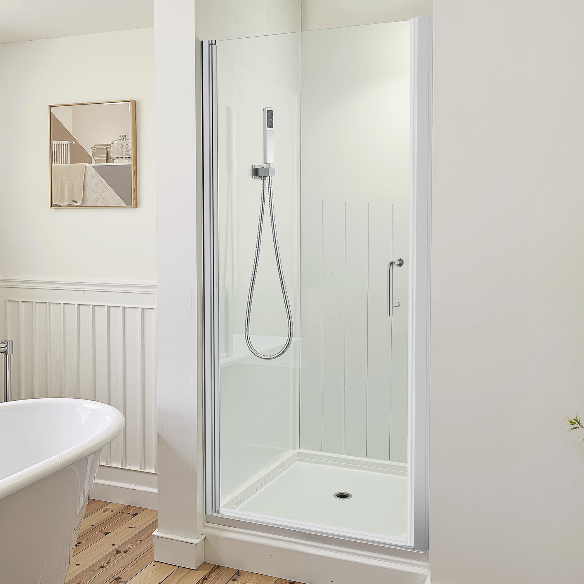 Osparple Shower Door Semi-Frameless 34" W x 72" H Pivot Shower Glass Door with 1/4" (6mm) Clear ...