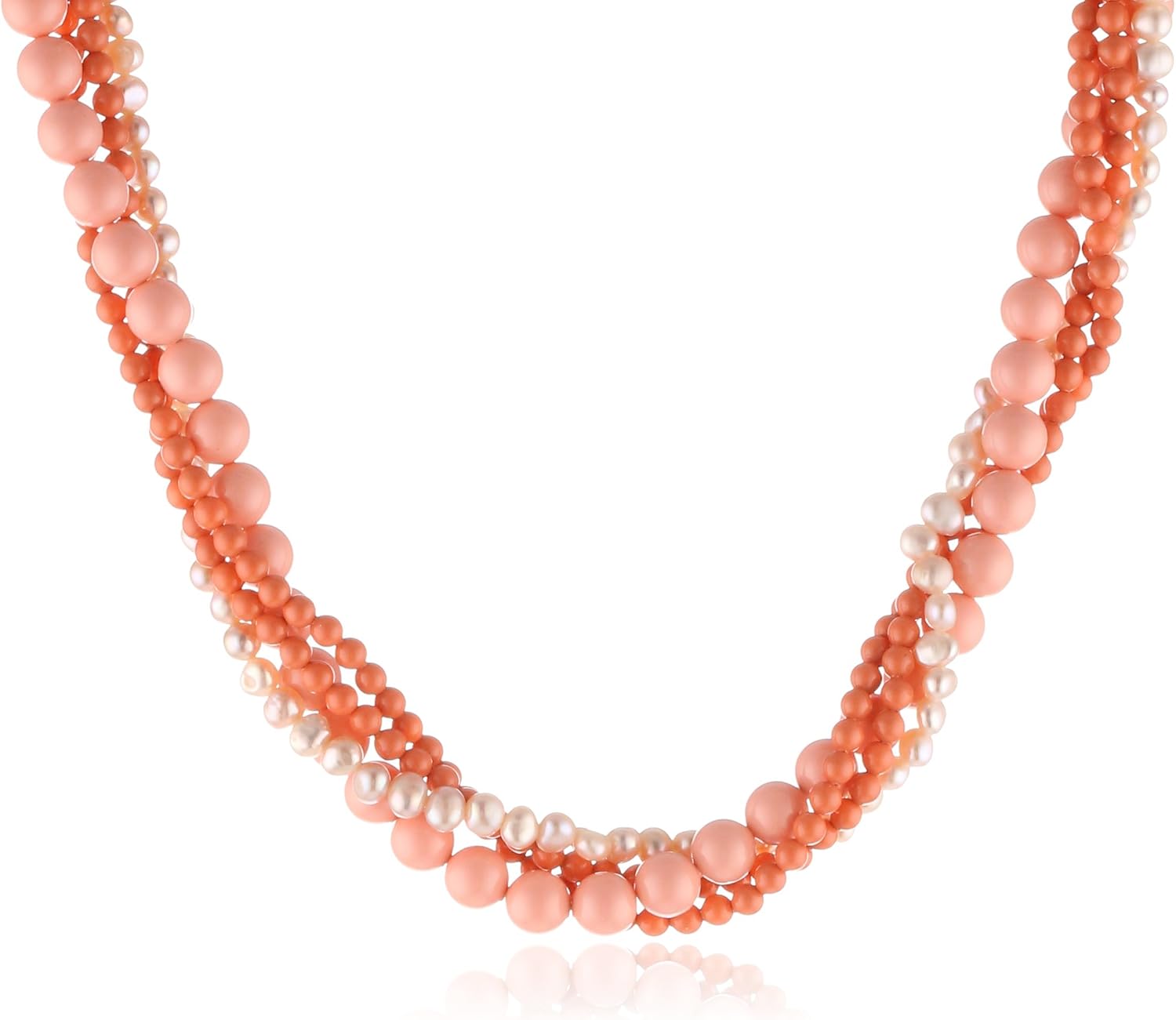 Amazon.com: 4 Row Swarovski Coral Coated Pearls and Pink Freshwater ...