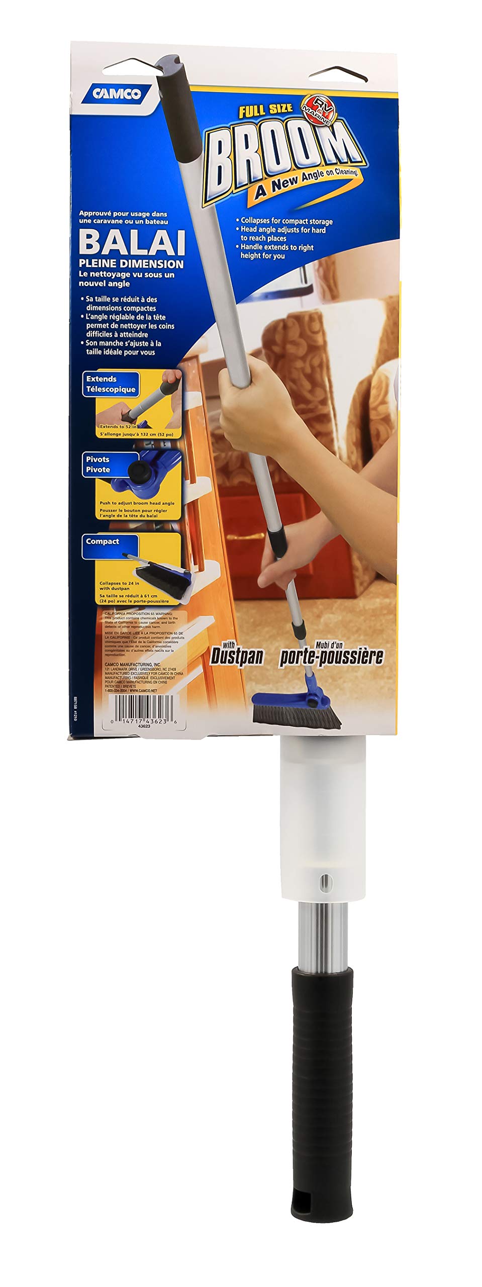 Camco Adjustable Broom and Dustpan, Gets In Small Spaces and Corners ...