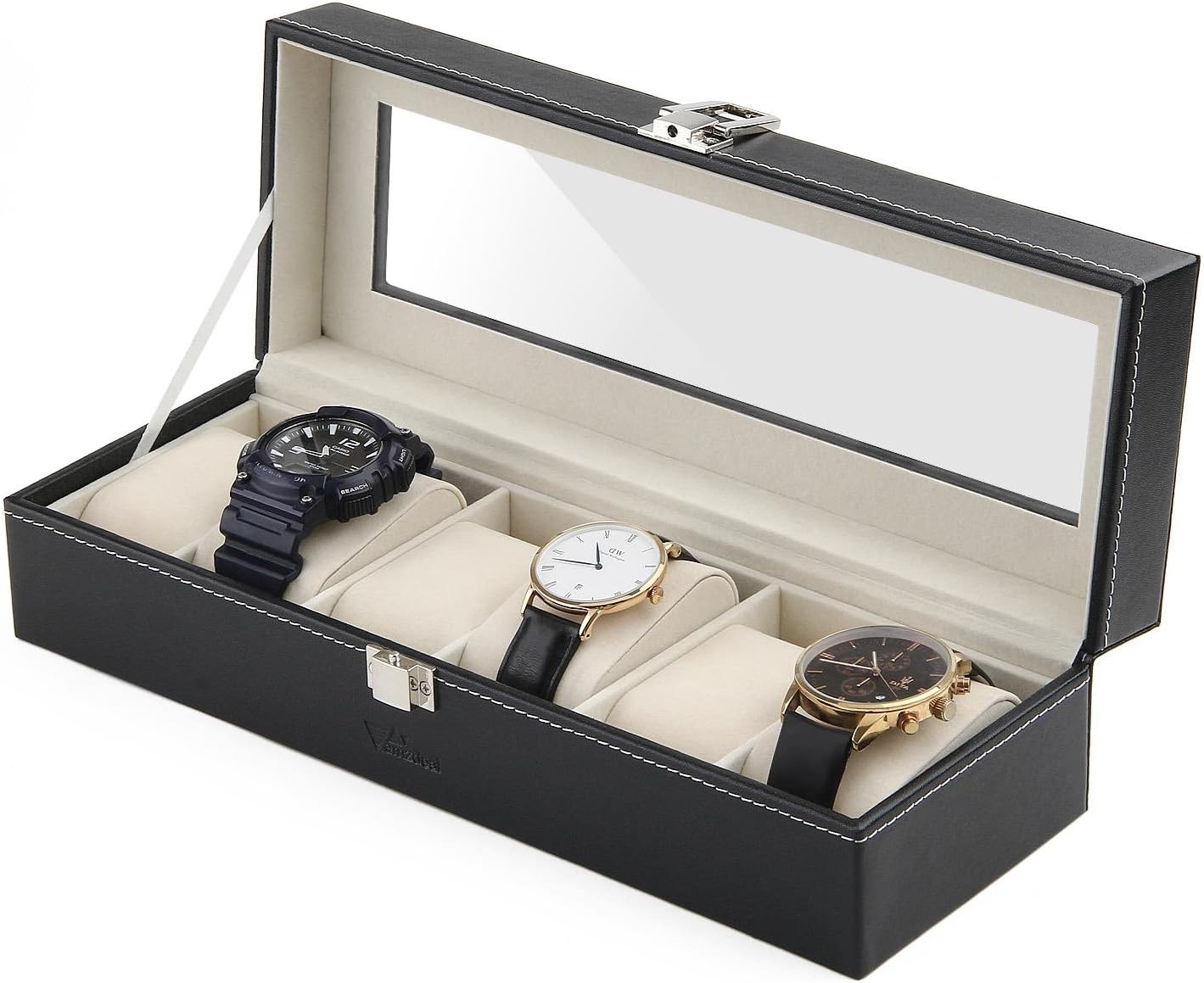 Amzdeal Watch Jewelry Box 6 Grids Leather Watch Storage Display Case ...