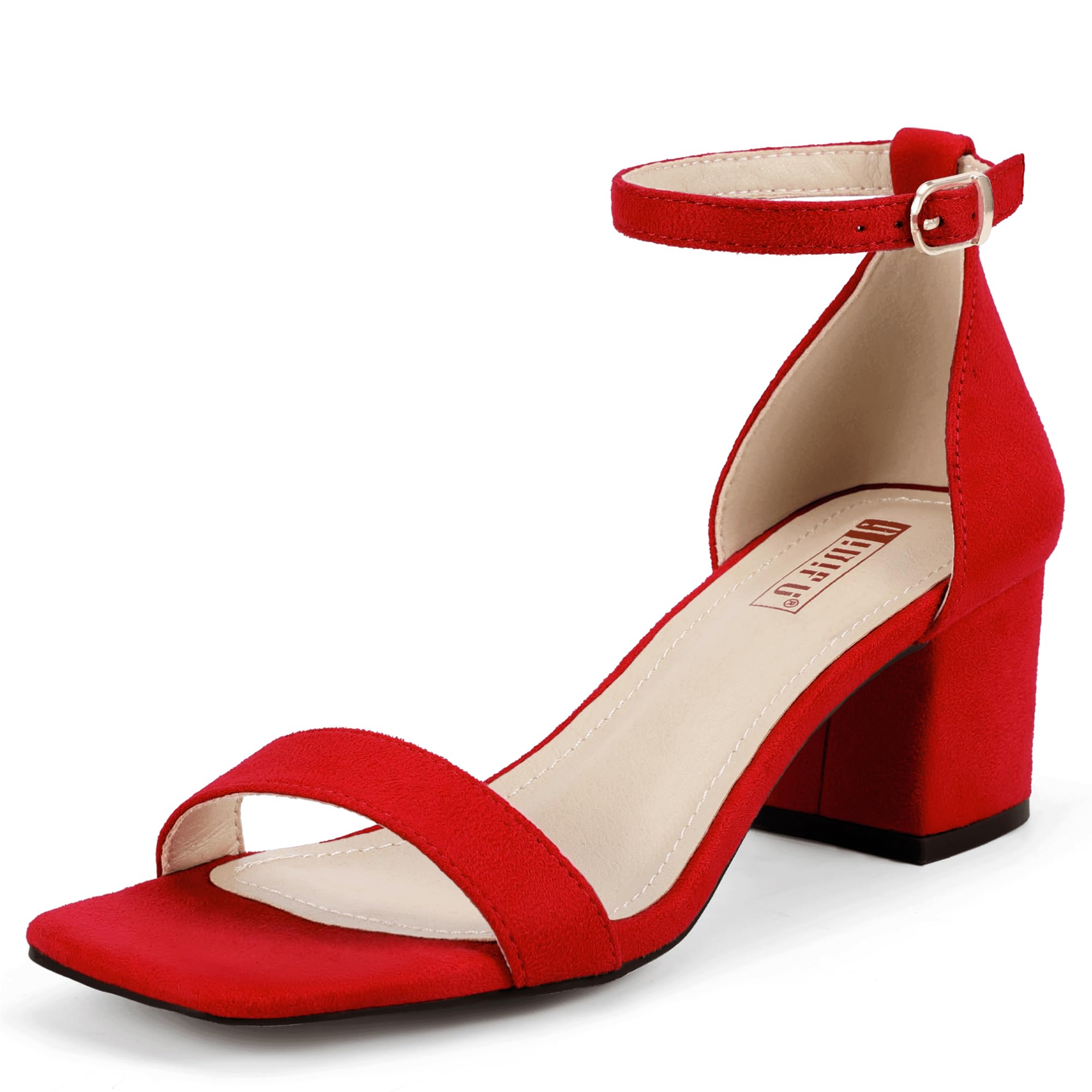 IDIFU Red Heels Chunky Block Low Heels Square Open Toe Ankle Strap ...
