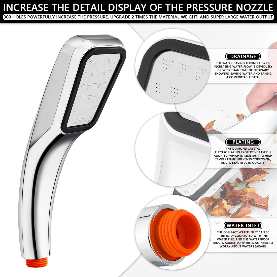 peinat 30% Water Saving 300 Holes Bathroom Handheld Shower, Shower Head ...