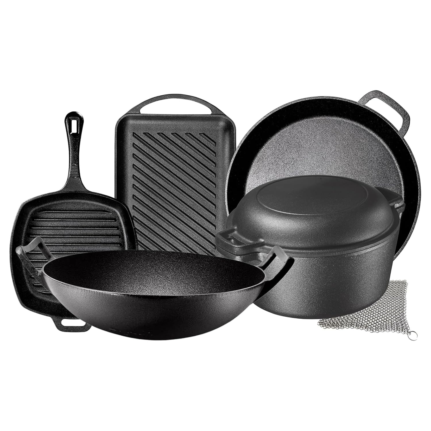 Pre Seasoned Cast Iron 7 Piece Bundle Gift Set, Double Dutch ...