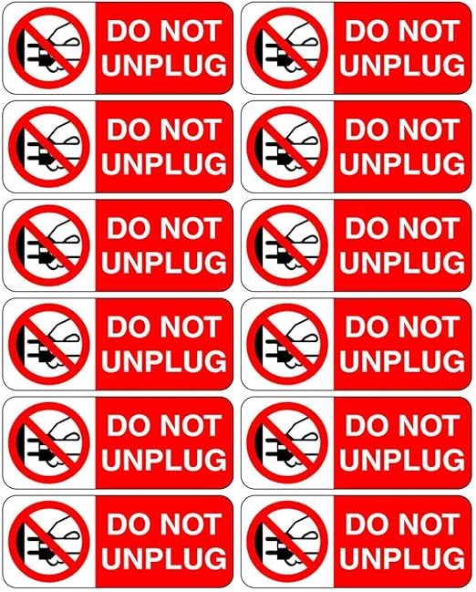 Pack of 12 Socket Signs Do not Unplug self Adhesive Vinyl Stickers 50mm ...