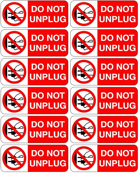 Pack of 12 Socket Signs Do not Unplug self Adhesive Vinyl Stickers 50mm ...