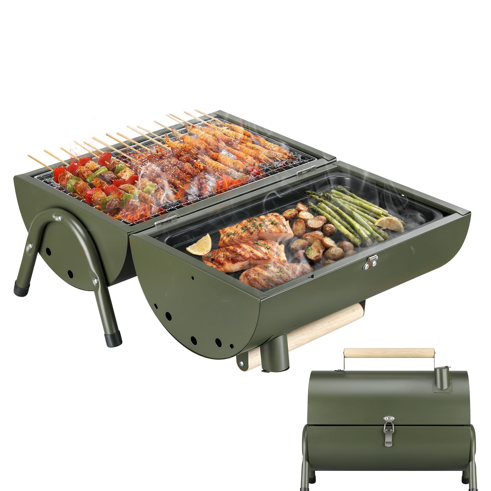 MAISON HUIS Portable Charcoal Grill Two Side Carbon Griller Mini Smoker ...