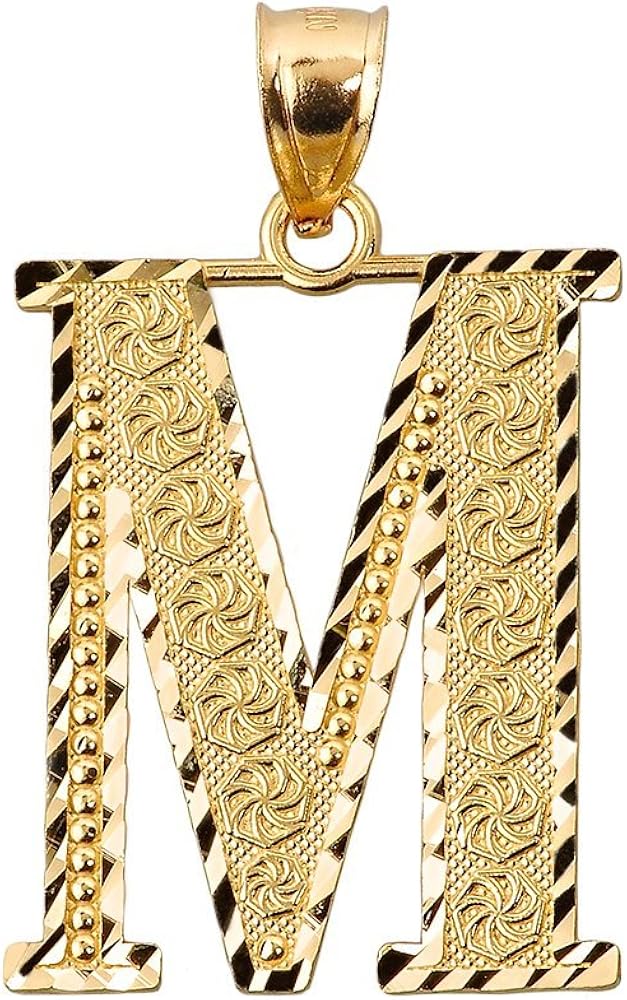 Amazon.com: 10k Yellow Gold Initial Letter M Charm Pendant, 0.7": Jewelry