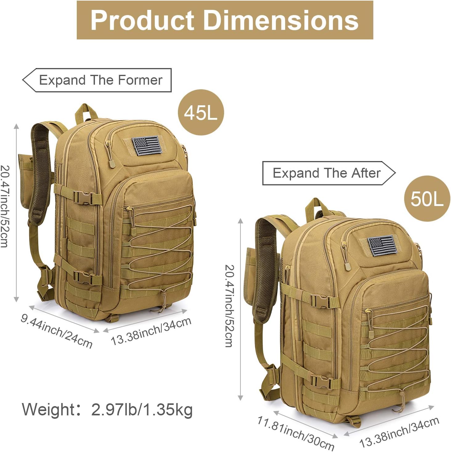 G4Free 45L Tactical Backpack Large Army Military Backpack Water ...