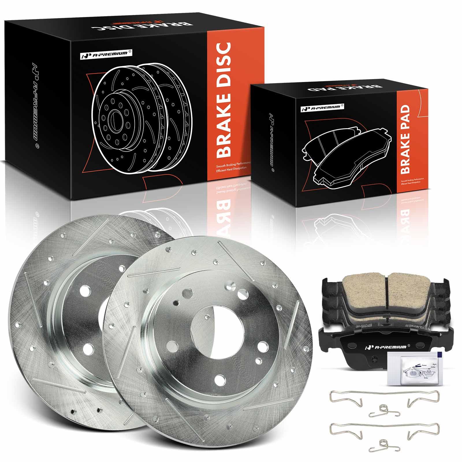 A-Premium 10.24 inch (260mm) Rear Drilled and Slotted Disc Brake Rotors + Ceramic Pads Kit ...