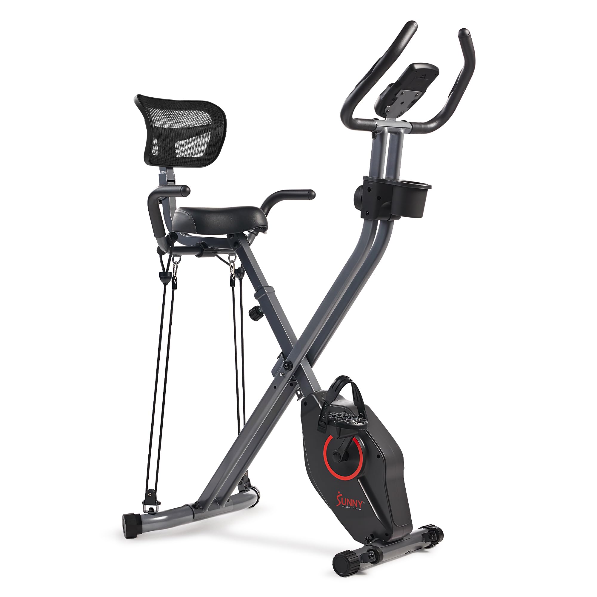 Sunny Health & Fitness Foldable Magnetic Stationary Exercise X-Bike Pro, 300 LB Capacity, Low ...