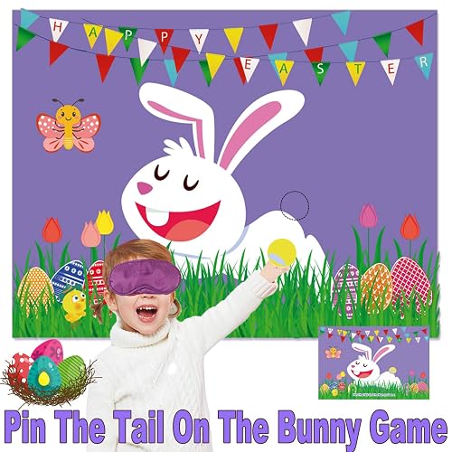 Funnlot Easter Games for Kids Pin The Tail on The Bunny with 24 ...
