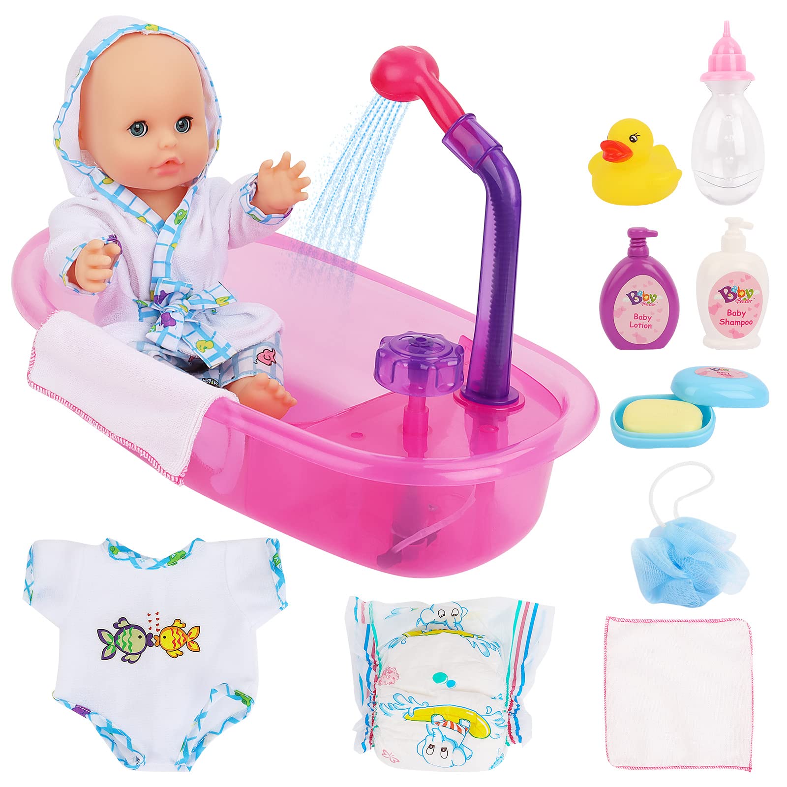 deAO Newborn Baby Doll Bath Set - Real Working Bathtub with Detachable ...