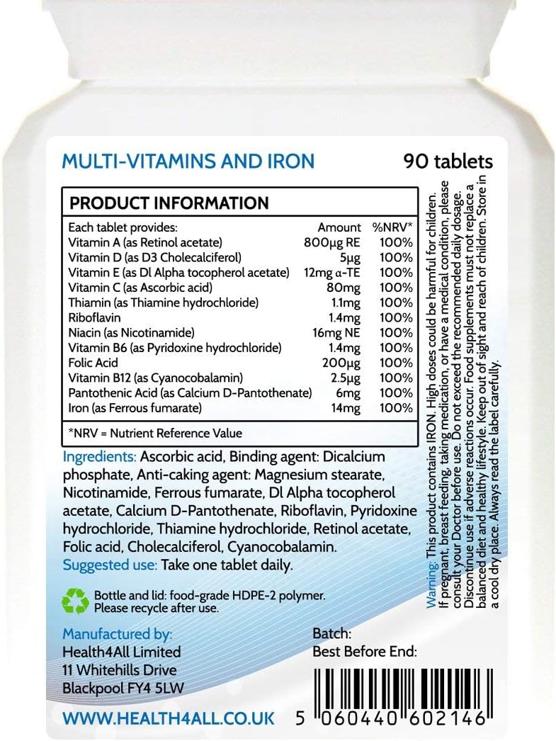 Multi Vitamins & Iron One a Day 180 Tablets 100% RDA. Made by ...