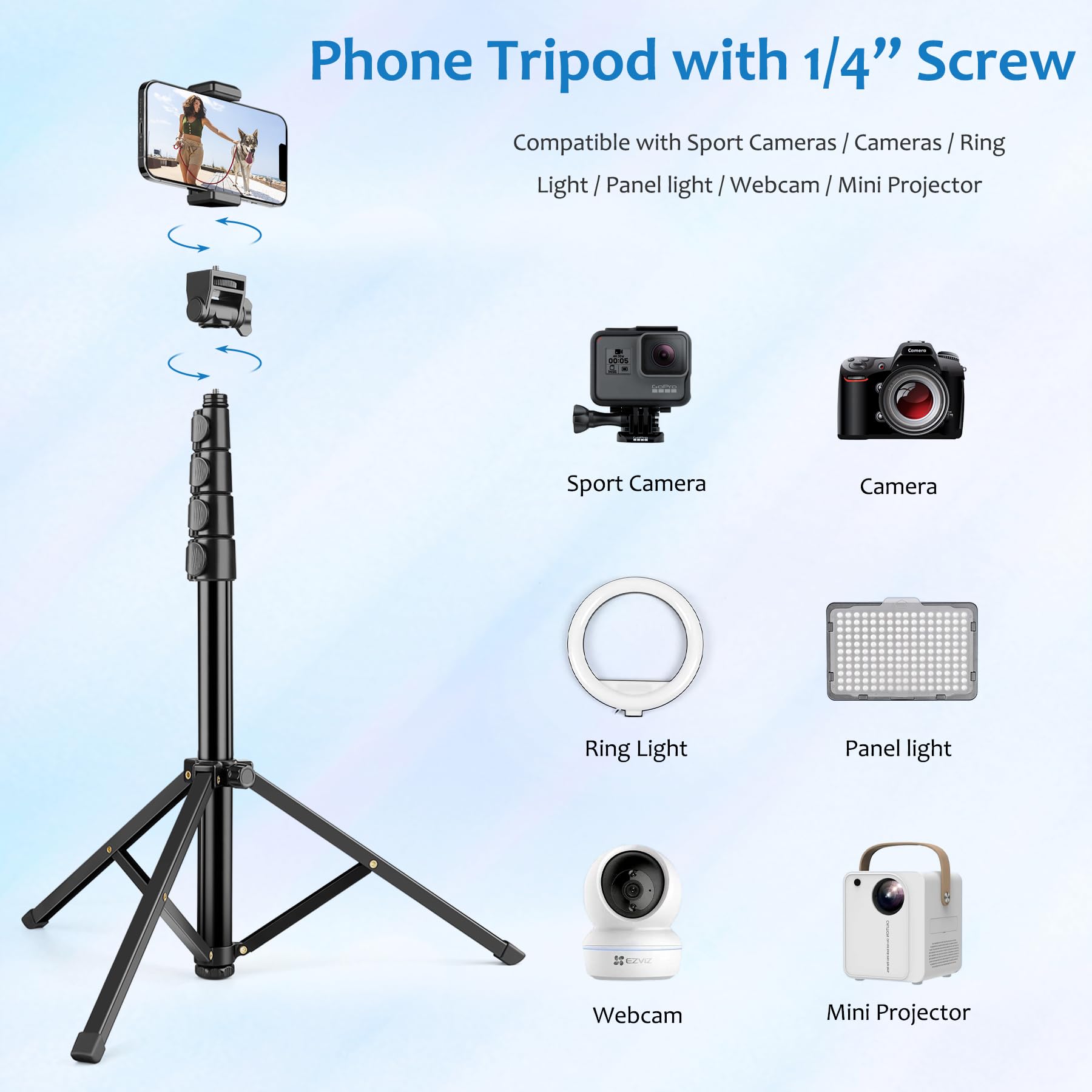 Victiv Phone Tripod, 80” Tall Tripod For IPhone With 13” Adjustable Gooseneck, Cell Phone Tripod ...