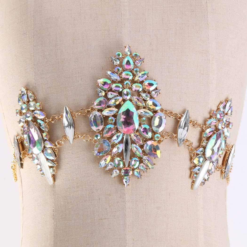 Sethain Boho Rhinestone Waist Chain Gold Crystal Body Chains Beach ...