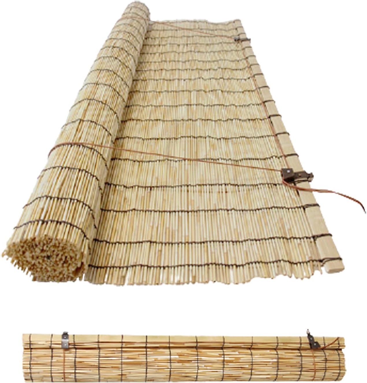 Hand-Woven Natural Reed Curtains, Bamboo Roller Blinds with Lifter ...