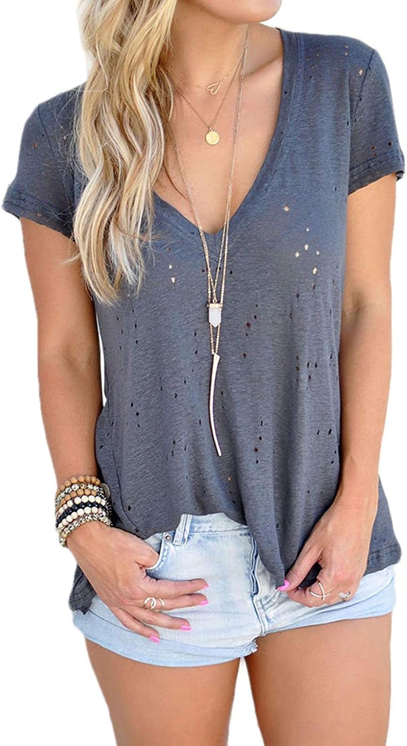 Blusas Rasgadas De Color Sólido Ocasionales De Mujeres De Bastante ...